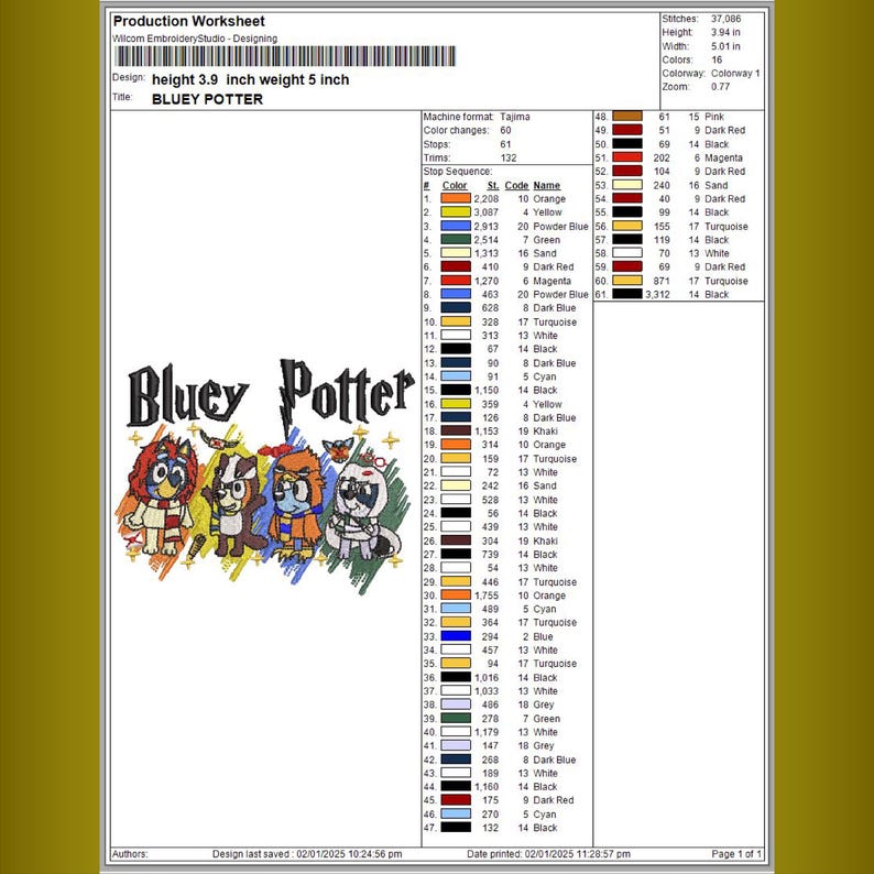 Bluey Potter Embroidery Design , Bluey Potter Design , Bluey Party ...
