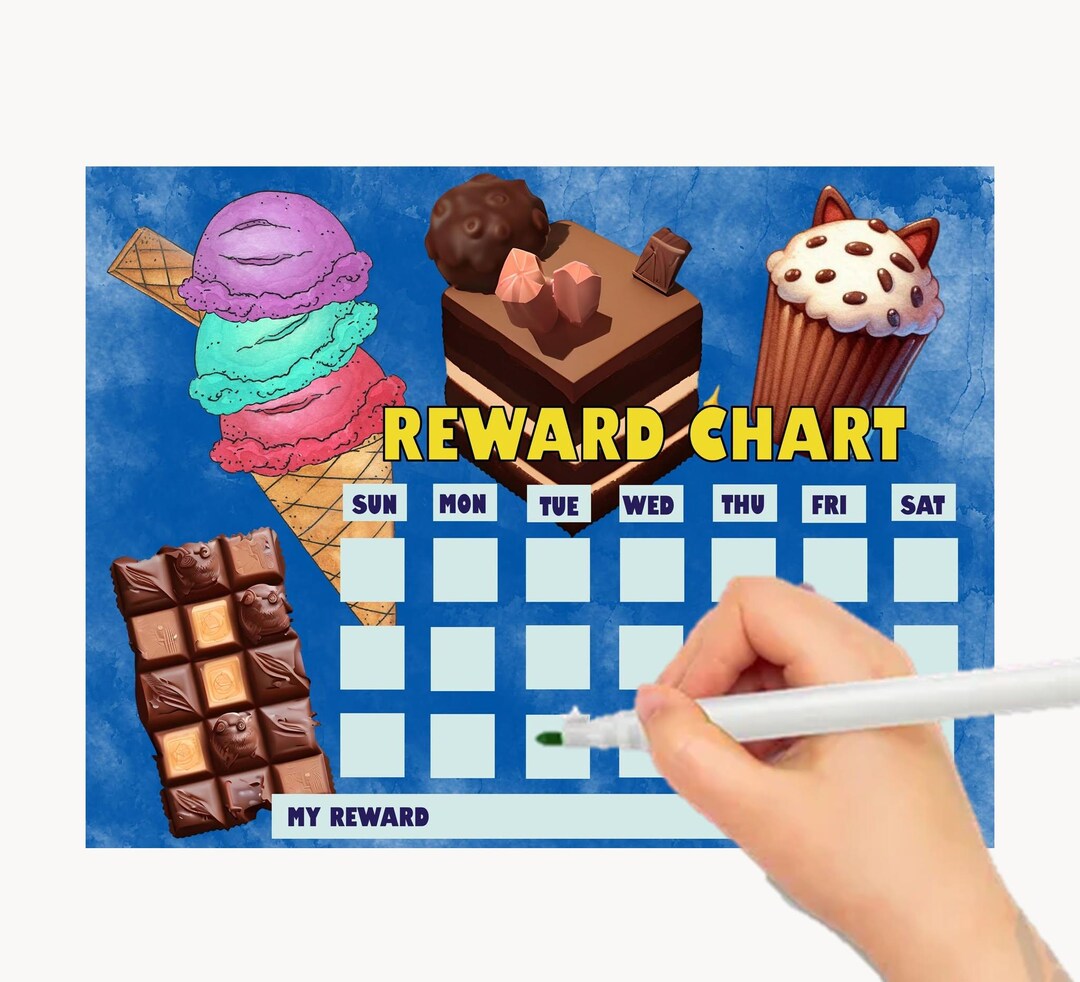 Blue Downloadable Print off Reward Chart Childrens Kids A5 A4 A3 A2 Etc ...