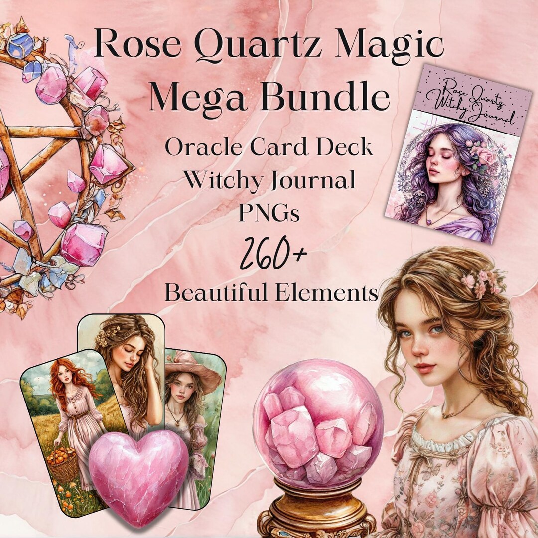 Rose Quartz Bundle Pngs, Witchy Journal and Oracle Card Digital ...