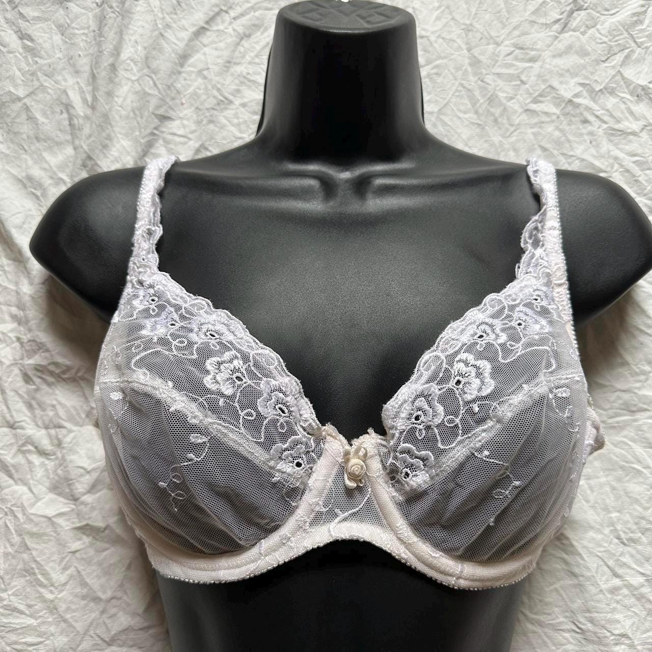 Vintage White Lace Bra With Floral Details Etsy