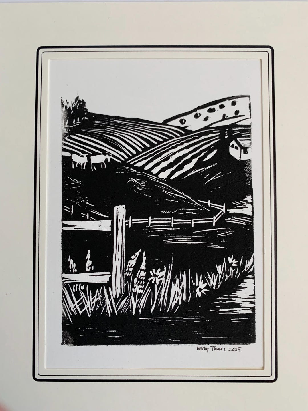 Original Linocut, Farm on the Hill Print - Etsy