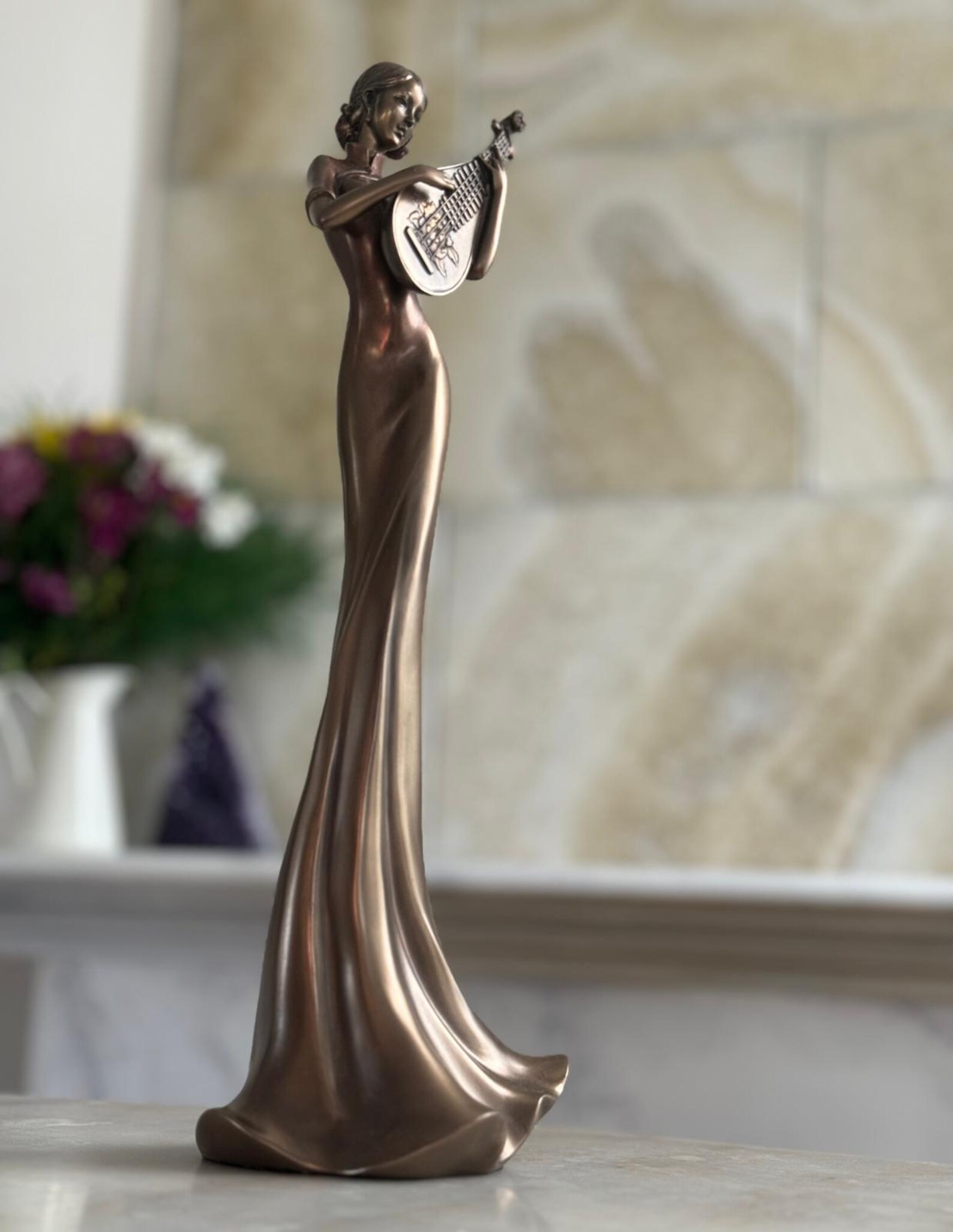 Woman Playing Instrument Bronze Finish Statue Artworks - Etsy