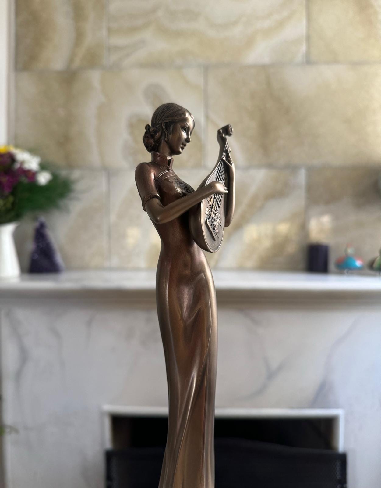 Woman Playing Instrument Bronze Finish Statue Artworks - Etsy
