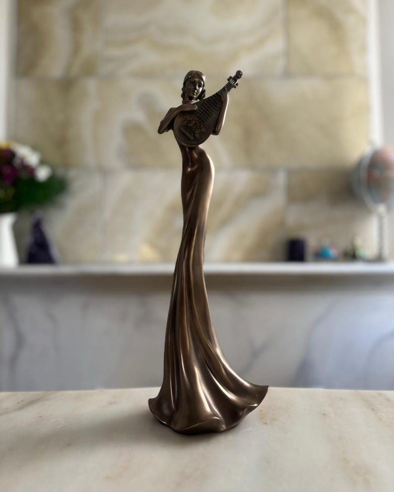 Woman Playing Instrument Bronze Finish Statue Artworks - Etsy