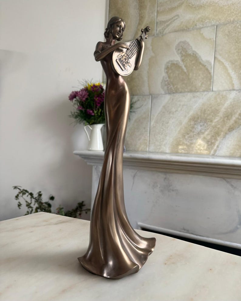 Woman Playing Instrument Bronze Finish Statue Artworks - Etsy