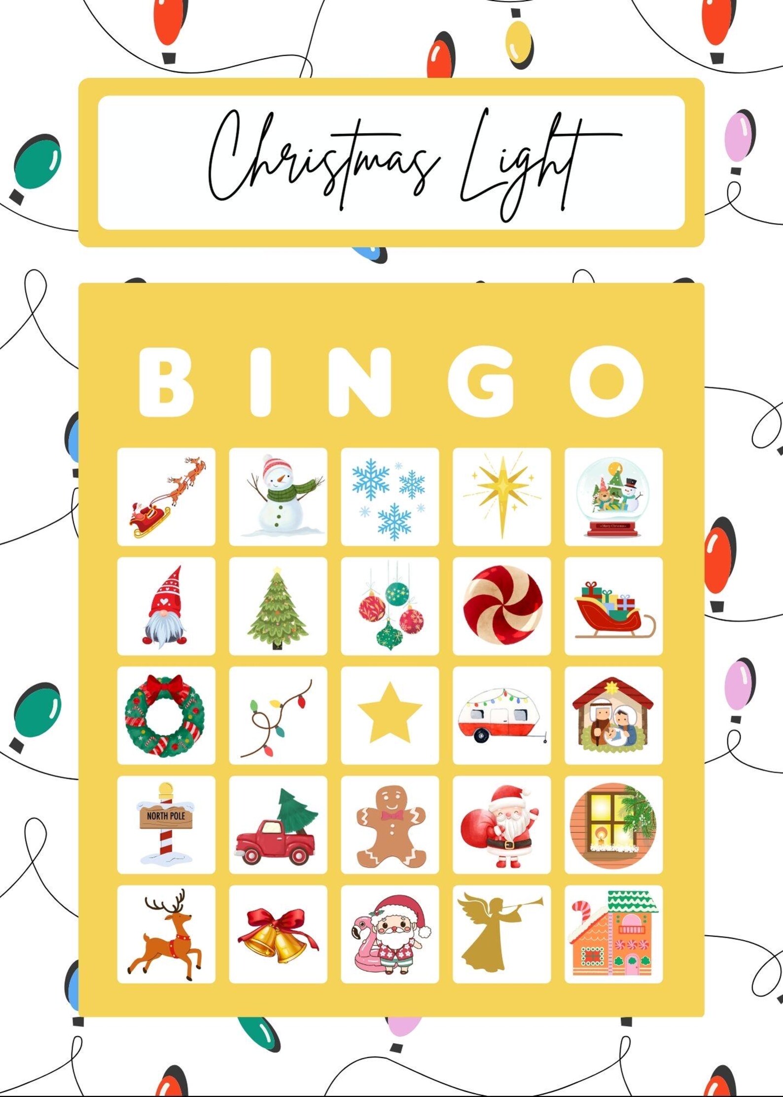 Christmas Light Bingo Printable Kid's Children's Activity - Etsy