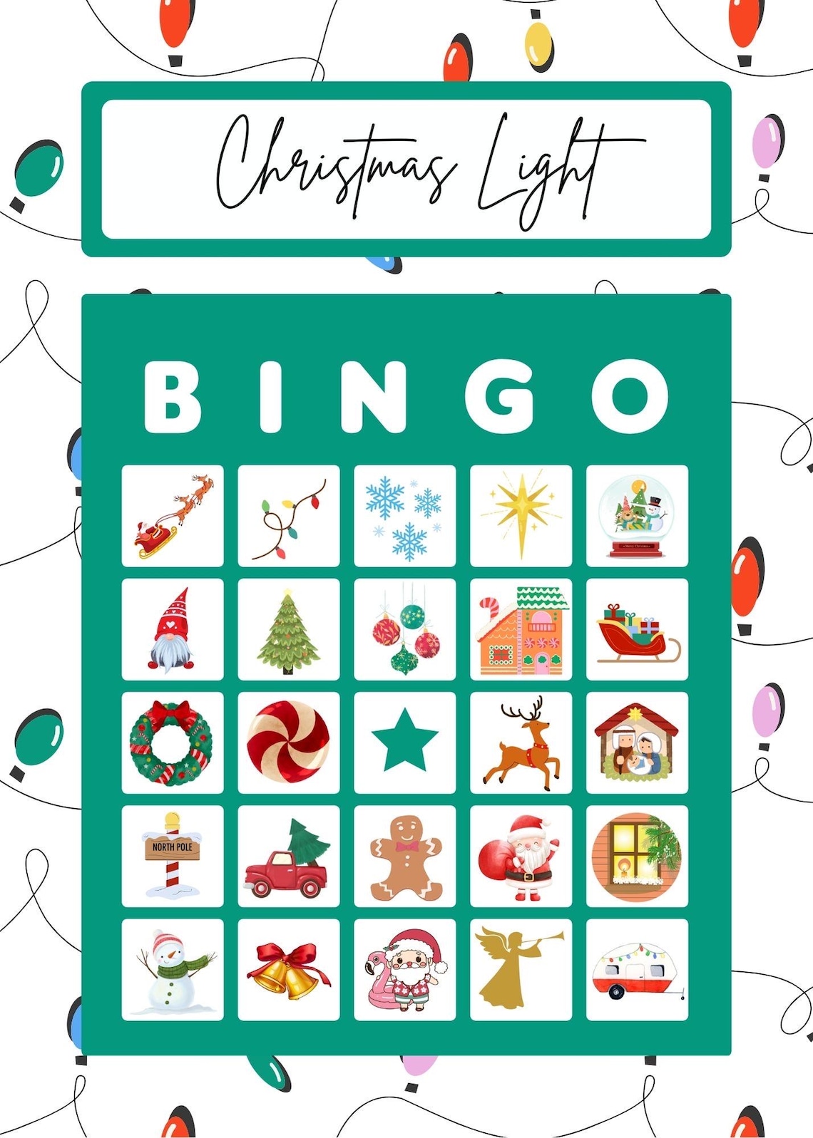 Christmas Light Bingo Printable Kid's Children's Activity - Etsy