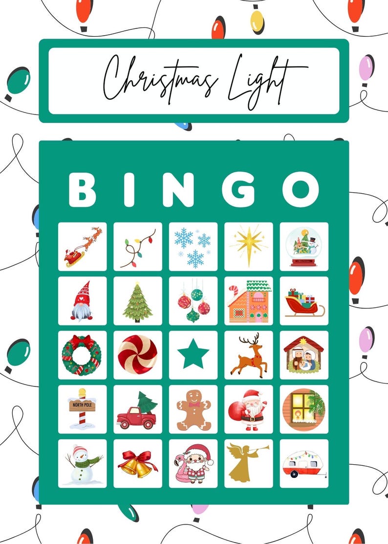 Christmas Light Bingo Printable Kid's Children's Activity - Etsy