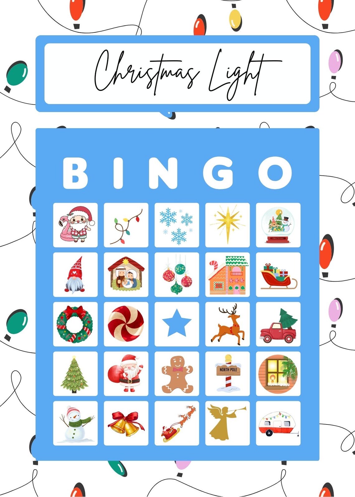 Christmas Light Bingo Printable Kid's Children's Activity - Etsy