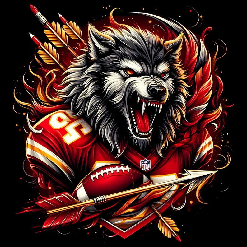 Kansas City Chiefs Football Team Wolf Graphic T-shirt - Design 3 - Etsy