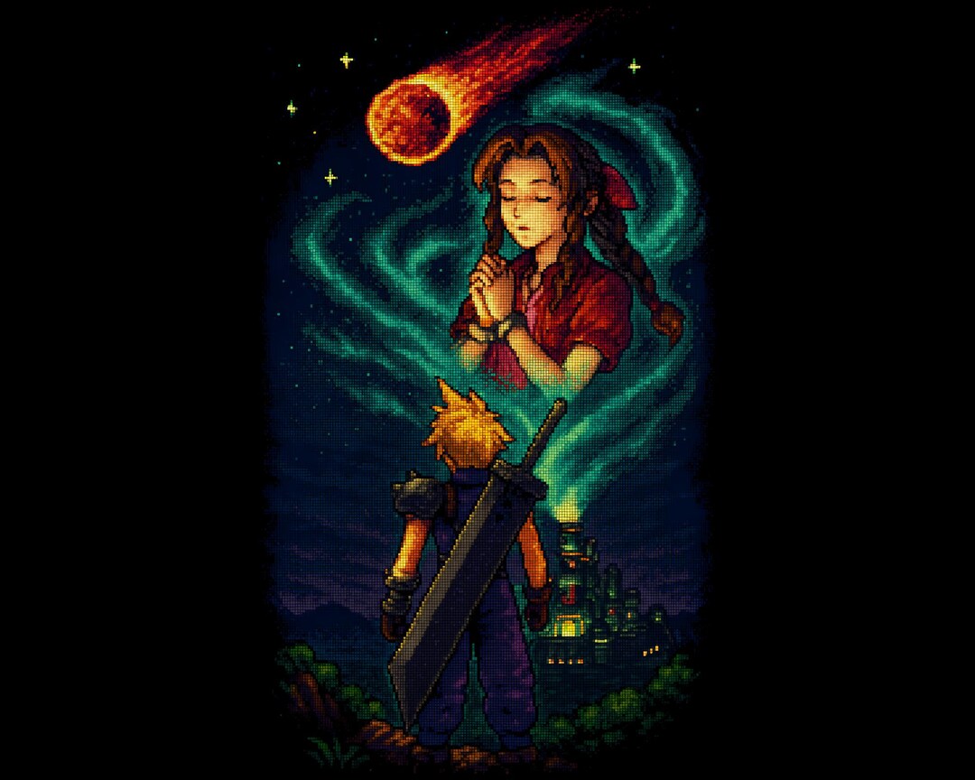 Final Fantasy VII 8-bit Graphic Tee: FF7 Cloud & Aeris - Etsy