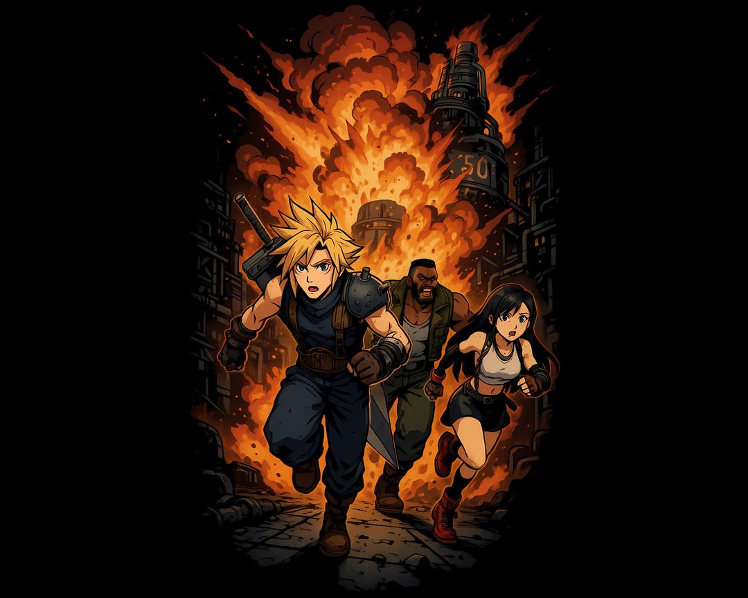 Final Fantasy 7 Bombing Mission T-shirt, Cloud, Barret, Tifa, Explosion ...