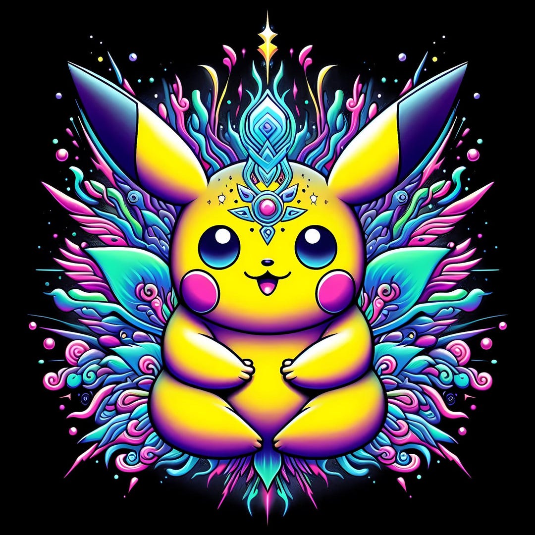 Pikachu Cute Pokemon Trippy Meditation Graphic T-shirt Design 15 - Etsy