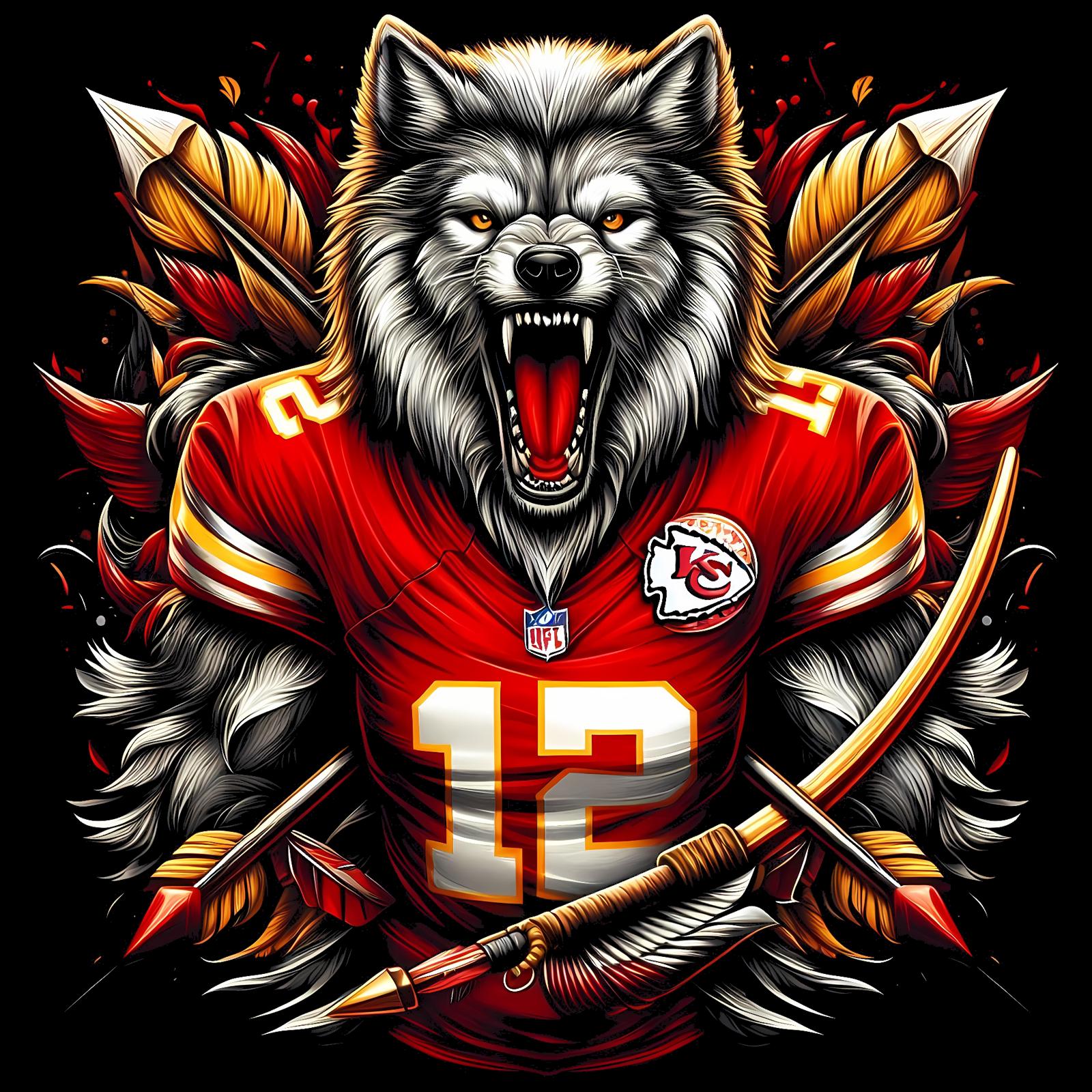 Kansas City Chiefs Football Team Wolf Graphic T-shirt - Design 2 - Etsy