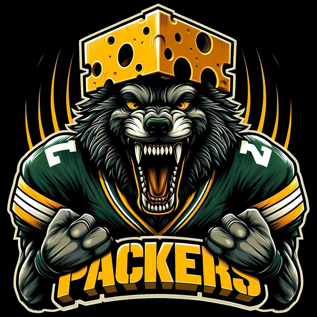 Green Bay Packers Football Team Wolf Graphic T-shirt - Etsy