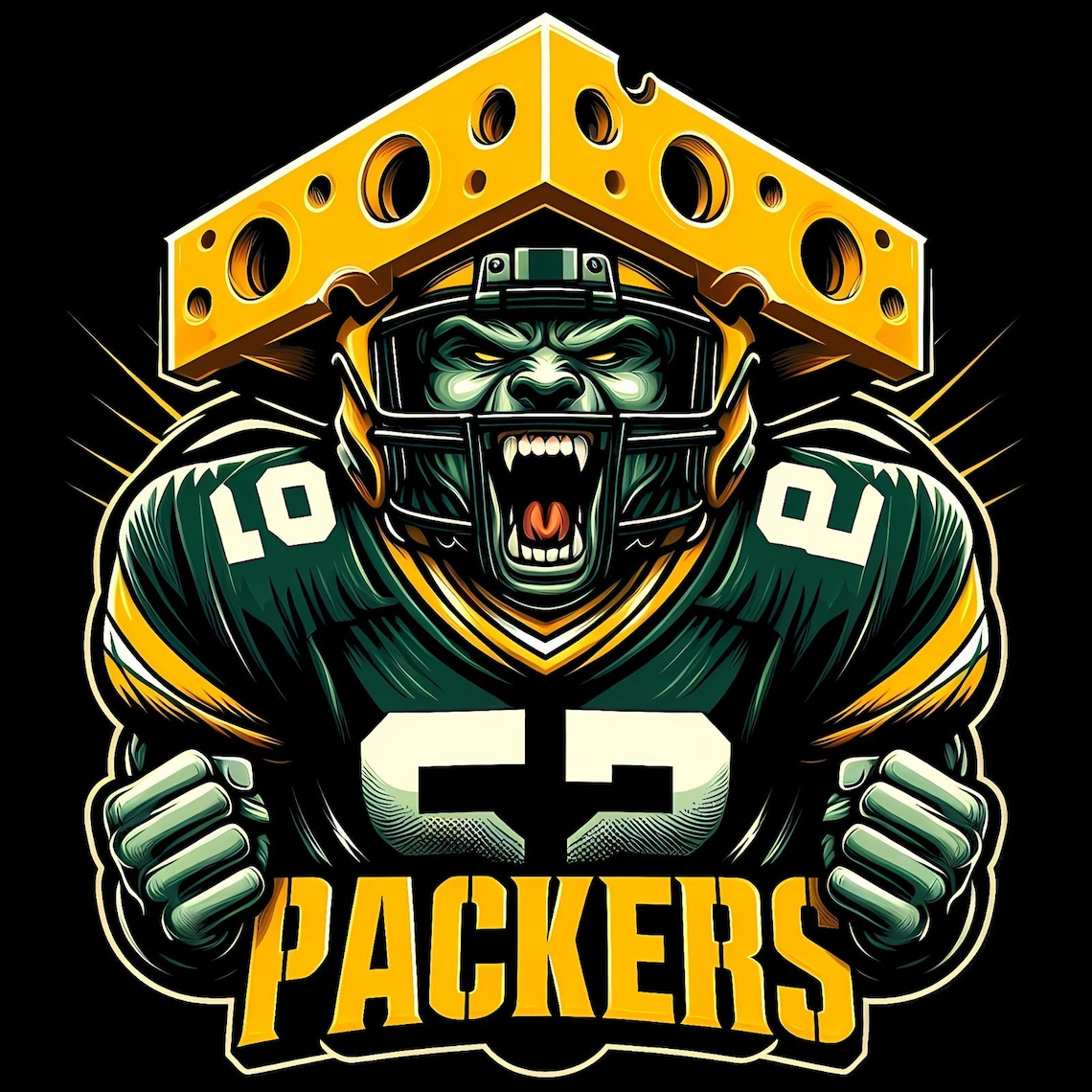 Green Bay Packers Cheesehead Screaming Graphic T-shirt - Etsy