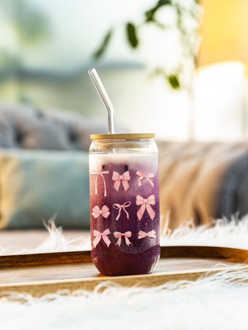 Pink Bow Coquette Sipper Glass, 16oz Cute Glassware, Girly Drinkware ...