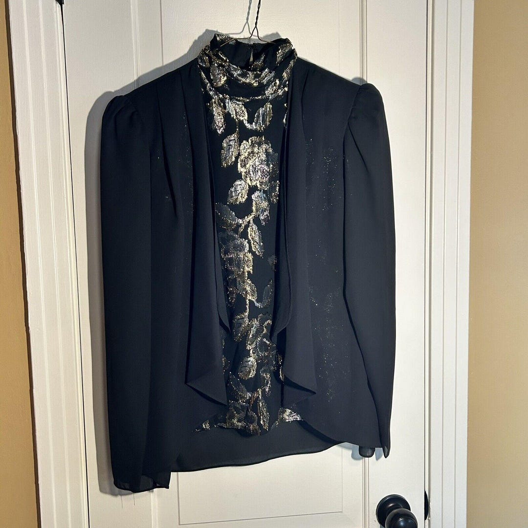 Vintage 80s Patra Metallic Lamé Gold Floral Blouse & Jacket Sz 14 ...