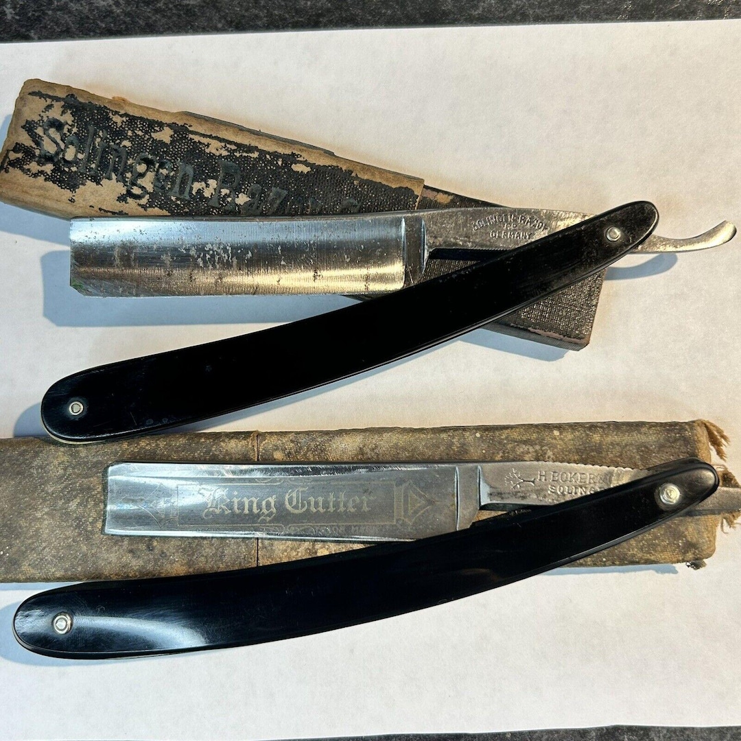 2 Vtg Straight Edge Razors W Boxes King Cutter H Boker, Solinger & Co ...