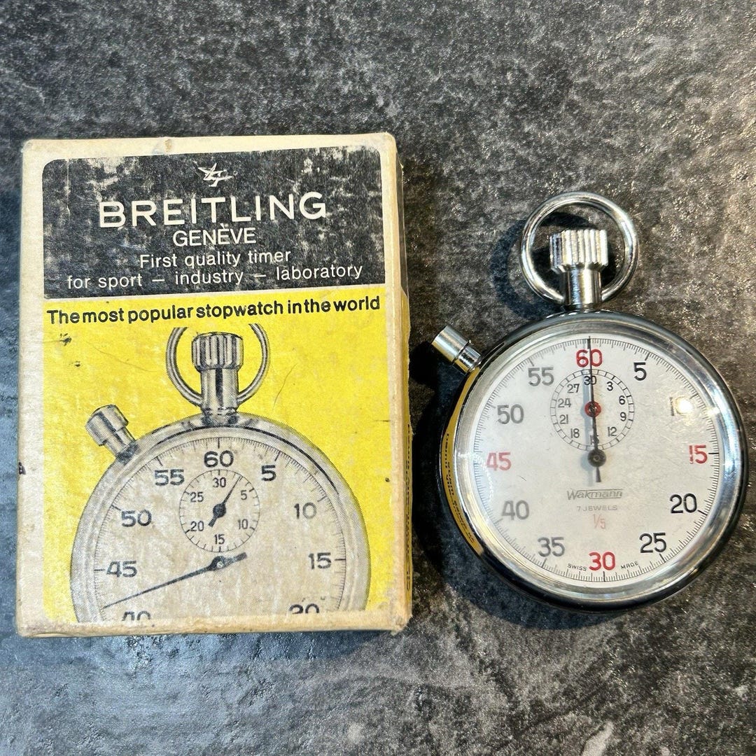 Vintage Breitling Geneve Pocket Stop Watch Wakmann 7 Jewel Swiss Made ...