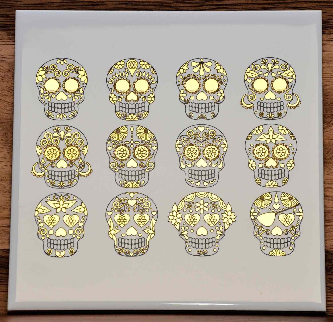 Two-color Sugar Skull Decals - Ceramic Cone 017 - Glass Fusing - Enamel ...