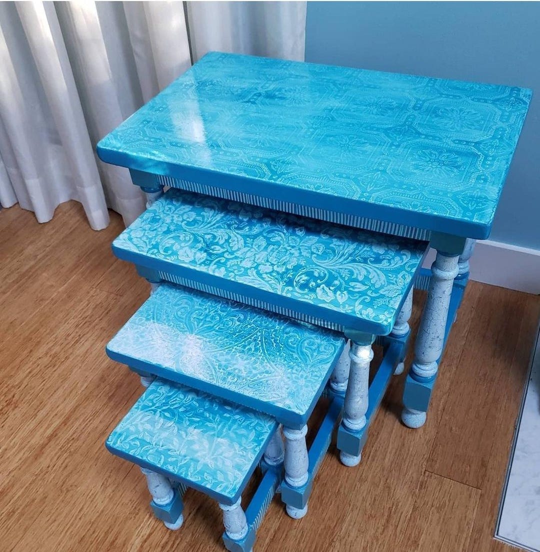 Beautiful Blue Nesting Tables, Perfect for Holiday Entertaining - Etsy