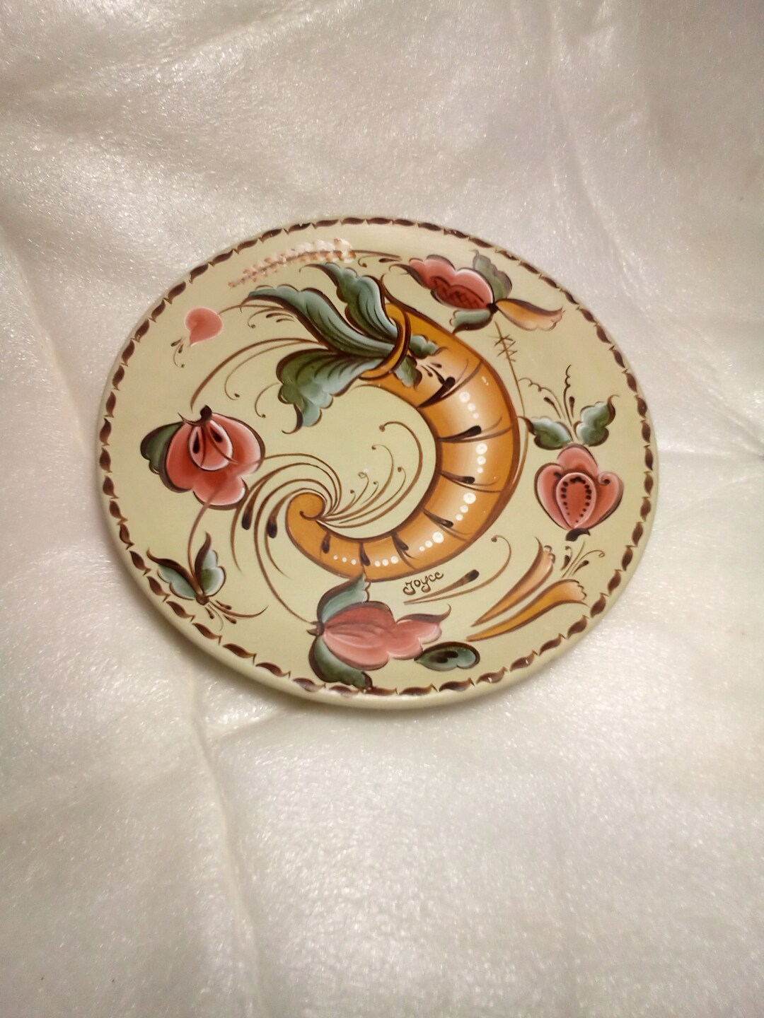 Vintage Norwegian Folk Art Rosemal Plate Handpainted Small Round Wood ...