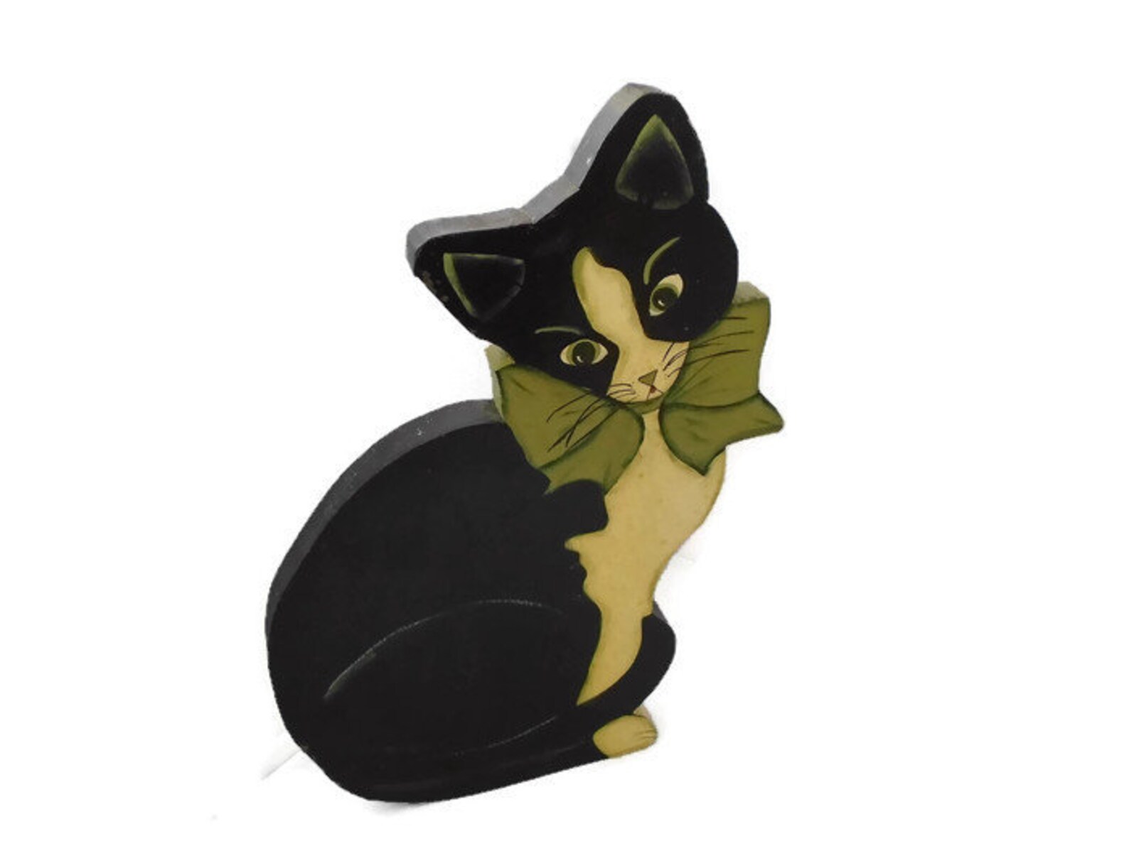 Antique Wood Primitive Black Cat Antique Wood Folk Art Black Cat ...