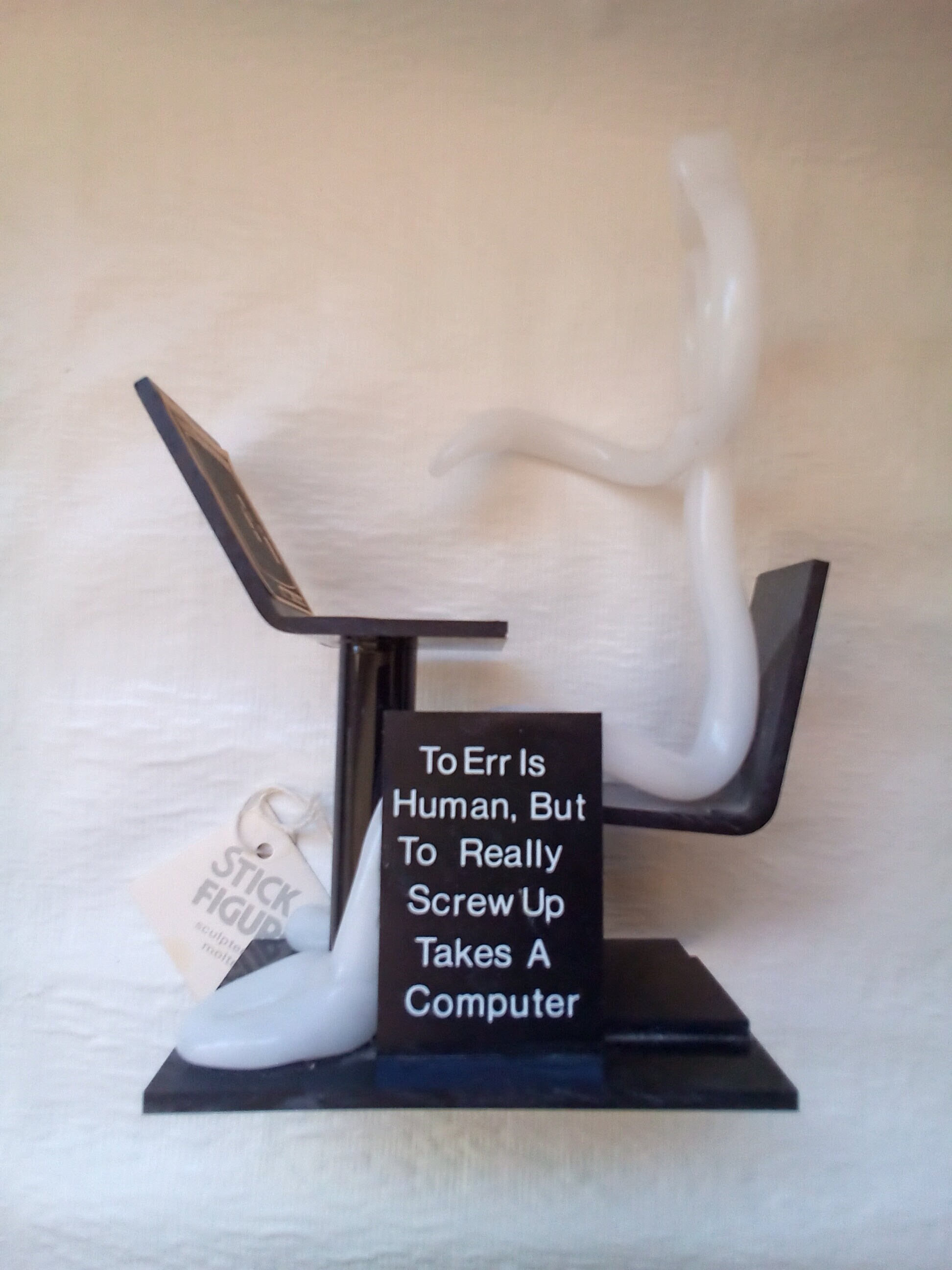 Vintage Stick Figure Sculpture at Computer Funny Statue of Computer ...