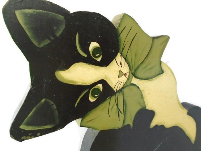 Antique Wood Primitive Black Cat Antique Wood Folk Art Black Cat ...