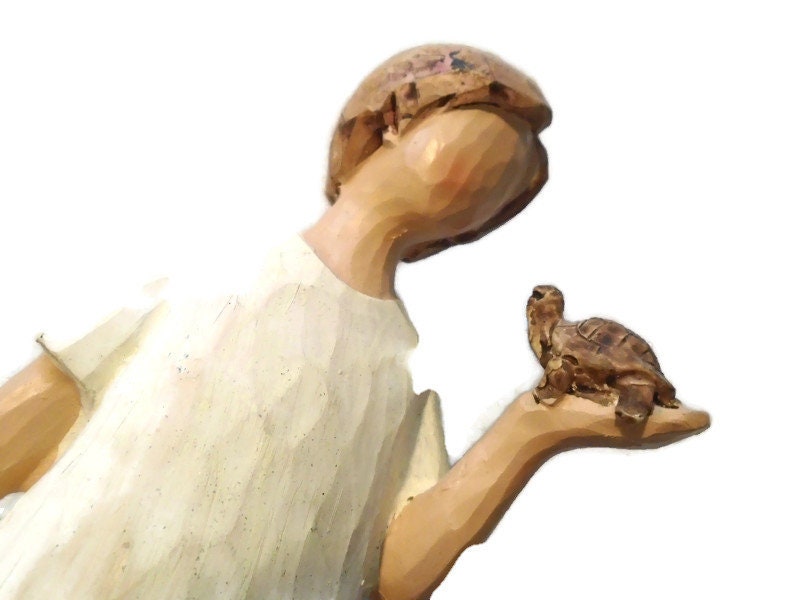 Faceless Boy and Turtle Sculpture No Face Child Sculpture Resin Figure ...