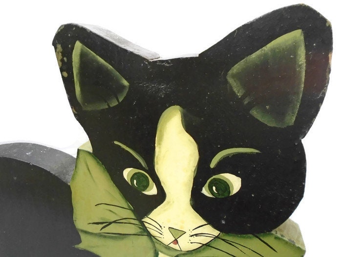 Antique Wood Primitive Black Cat Antique Wood Folk Art Black Cat ...