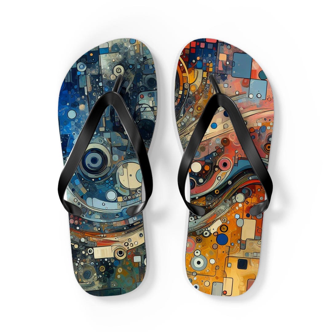 Flip Flops, Space Theme Cosmic Blue Gold Abstract Image, Celestial Slip ...