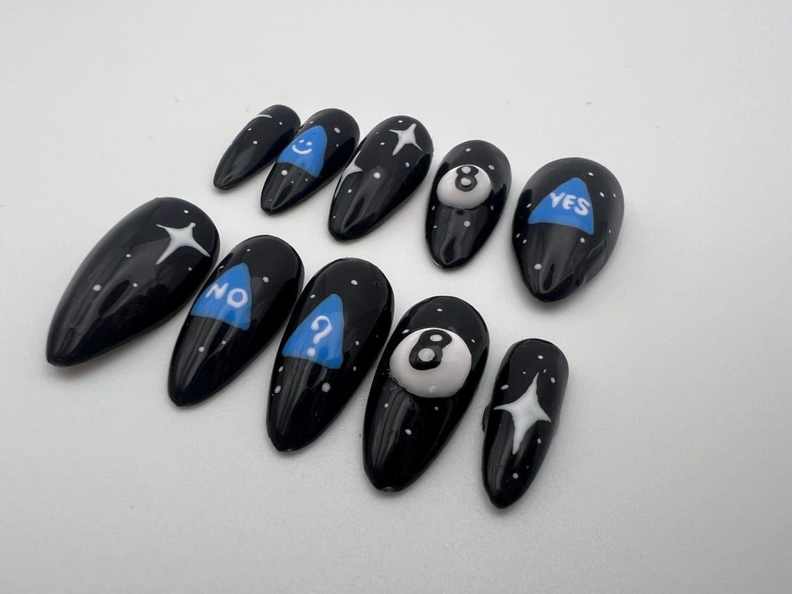 Magic 8 Ball Press-on Nail Set | Hand-painted | Nail Glue Included - Etsy
