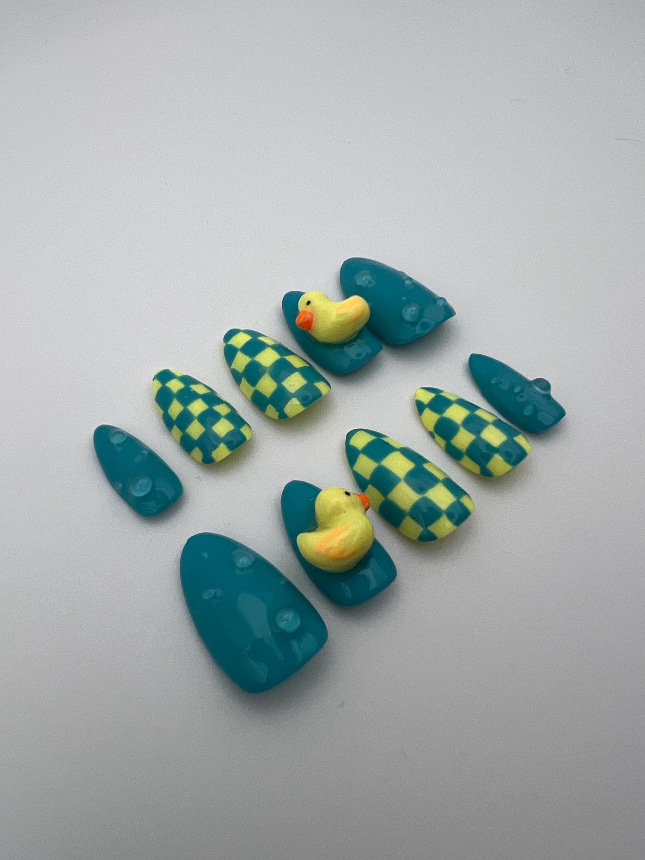 3D Rubber Ducks | Press-on Nail Set | Hand-painted | Nail Glue Included ...