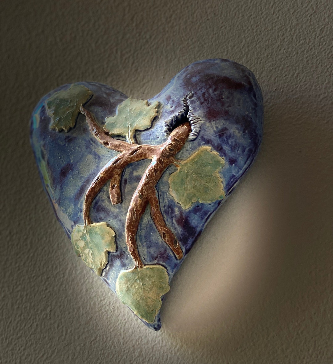 Ceramic Heart Wall Art. GREEN AT HEART. Purple Heart Wall Sculpture ...