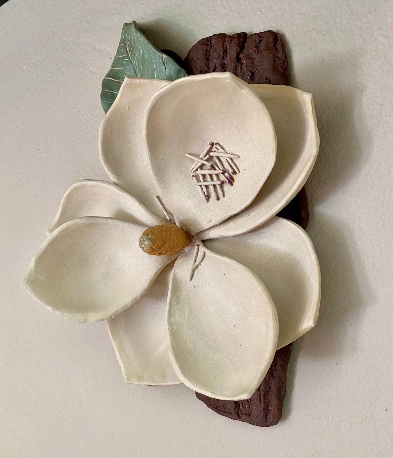 Ceramic Wall Art. Large Magnolia Flower Wall Hanging. Nature Inspired ...