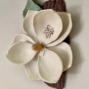 Ceramic Wall Art. Large Magnolia Flower Wall Hanging. Nature Inspired ...