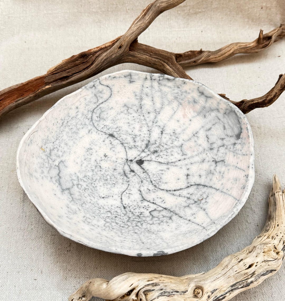 Naked Raku Plate. Raku Ceramic Pottery. Black and White Handmade Zen ...