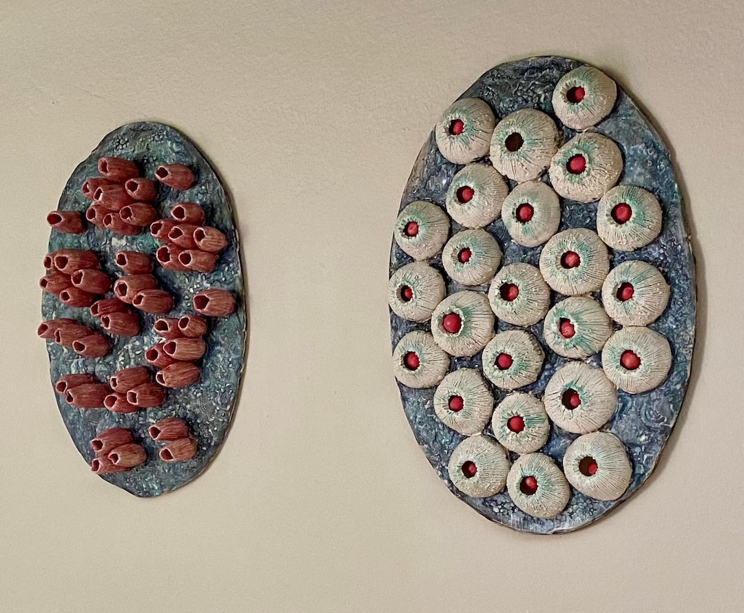 Handmade Ceramic Wall Art. Marine Coastal Barnacles Sculpture. Red and ...