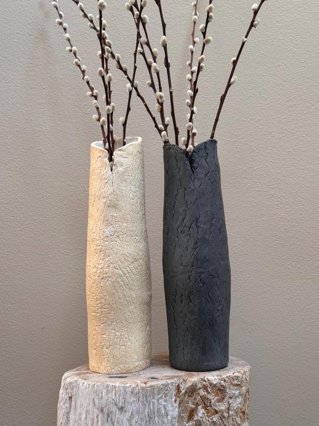 Black or White Ceramic Tree Vase: Handmade Rustic Textured Wabi Sabi ...