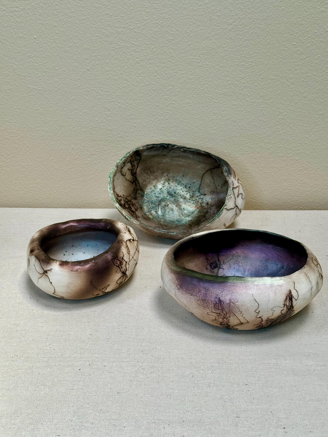 Horsehair Raku Pot. Blue Luster Shell Raku Bowl.handmade Nature ...