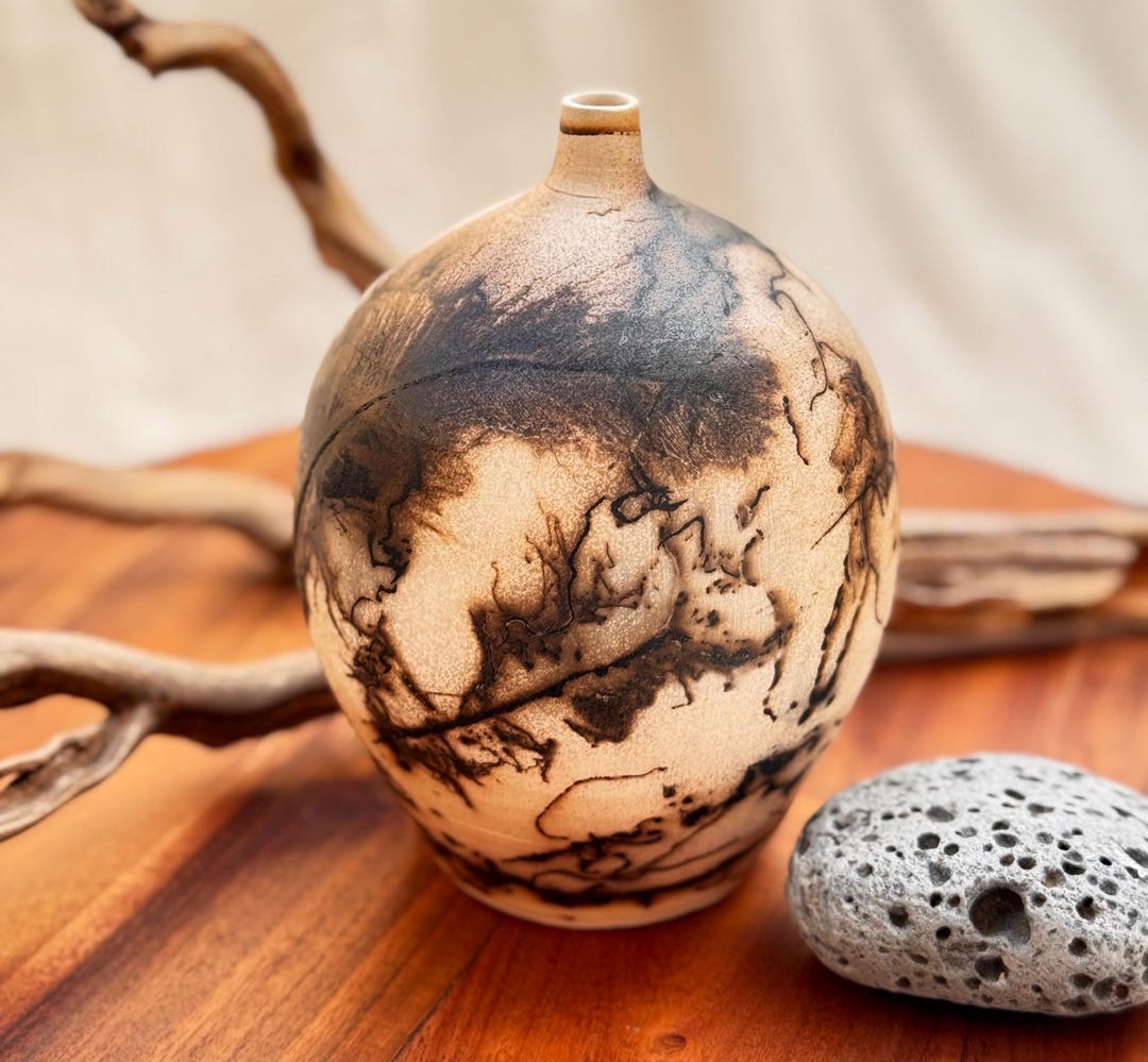 Horsehair Ceramic Vase. Raku Feather Pottery Vase. Nature Inspired ...