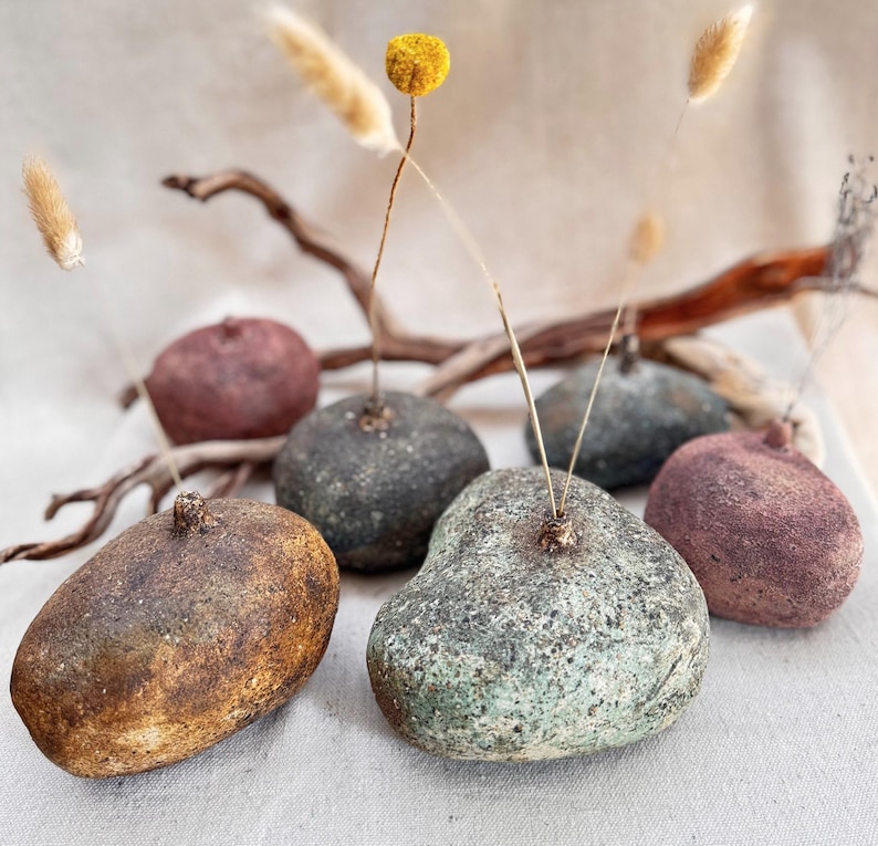 Ceramic Zen Stone Vase, Rustic Beach Rock Decor - Etsy