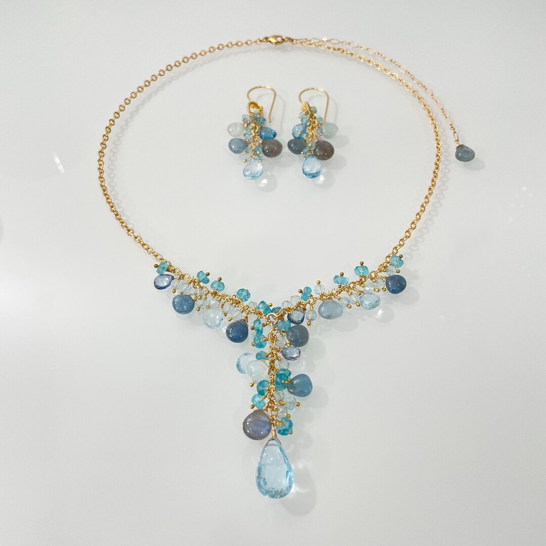 Gold Semiprecious Gemstone Y-necklace Earrings Set: Topaz, Labradorite ...