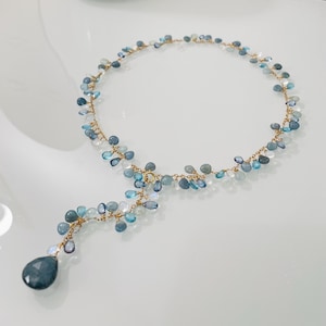Blue Gemstone Signature Lariat Necklace in Gold-fill and Moss ...