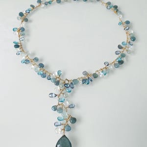 Blue Gemstone Signature Lariat Necklace in Gold-fill and Moss ...