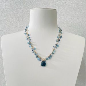 Blue Gemstone Signature Lariat Necklace in Gold-fill and Moss ...