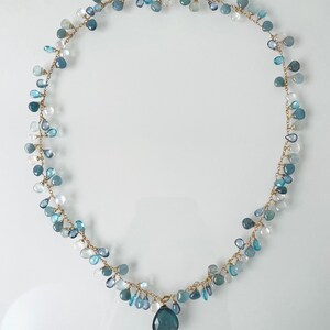 Blue Gemstone Signature Lariat Necklace in Gold-fill and Moss ...