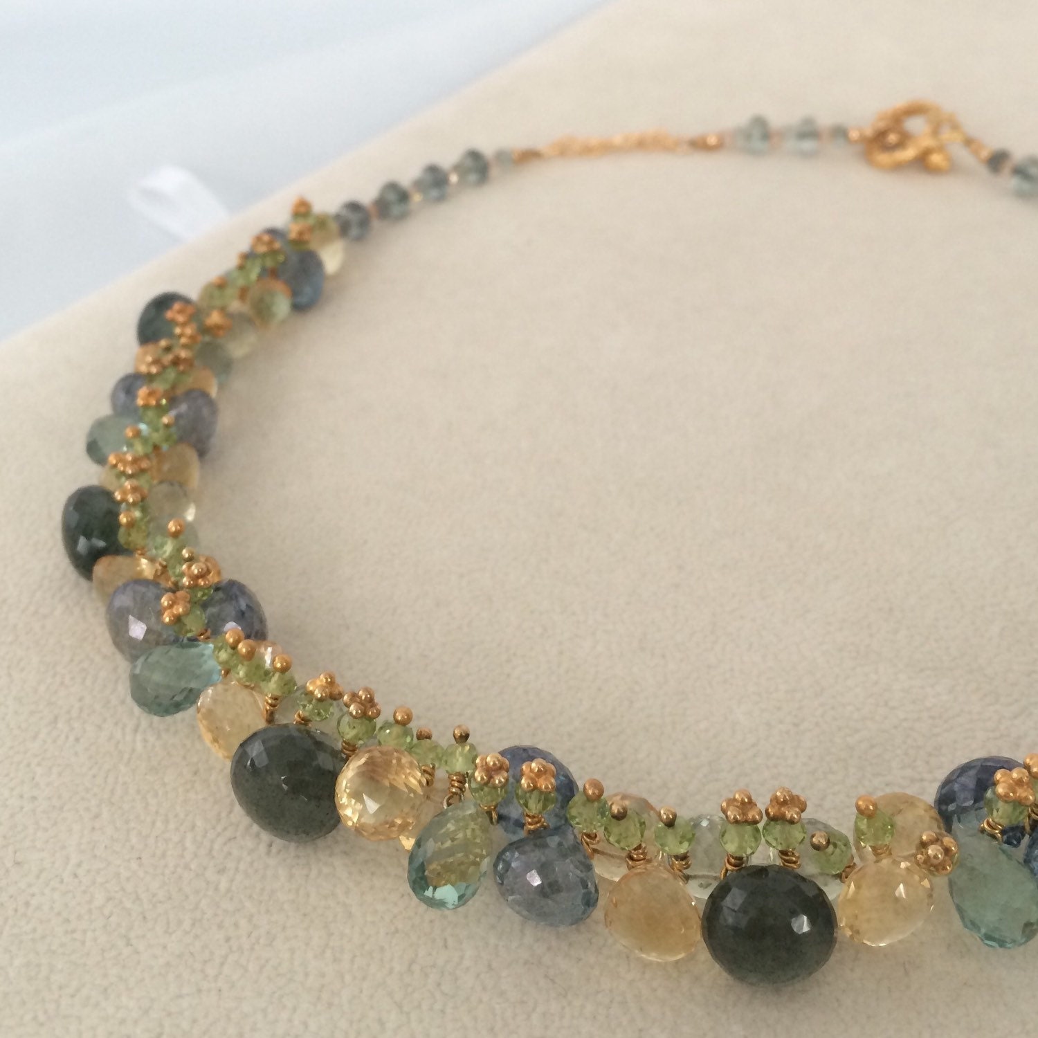 Autumn Inspired Gemstone Necklace in Gold Vermeil with Moss Aquamarine ...